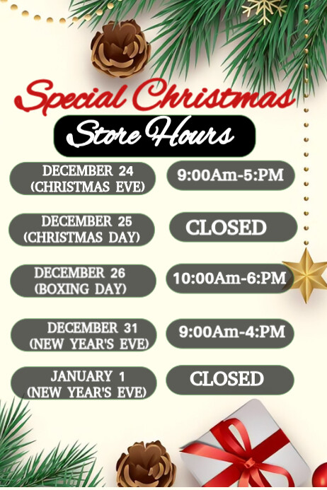 Christmas closing hours Template | PosterMyWall
