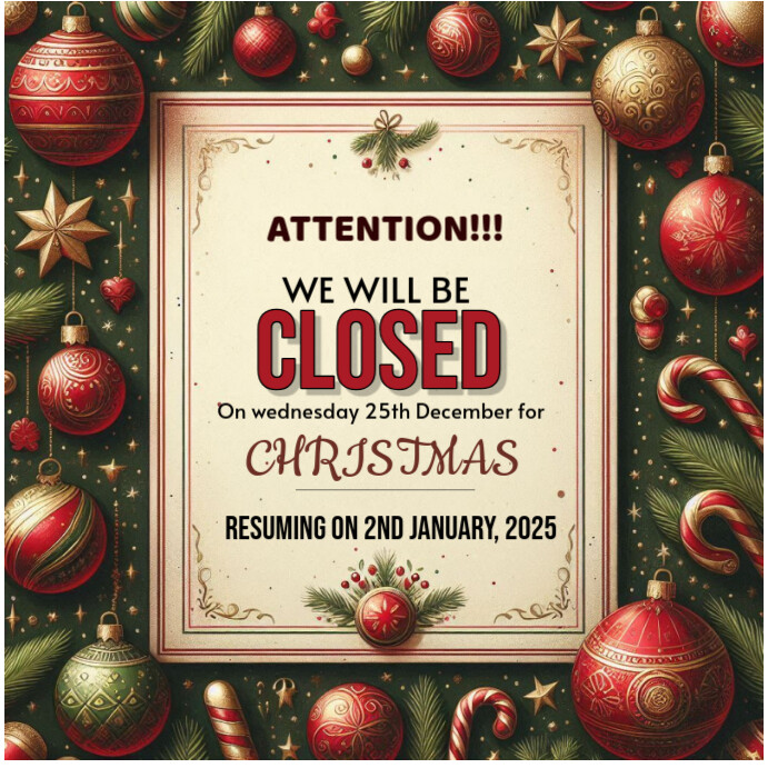 Copy of Christmas Closure Announcement Poster | PosterMyWall