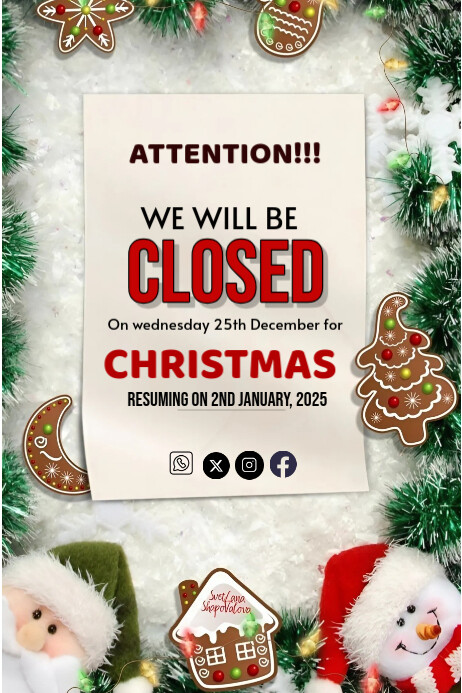 Christmas Closure Announcement Poster Template | PosterMyWall