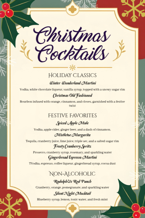 Christmas Cocktails Drinks Bar Menu Template Design | PosterMyWall