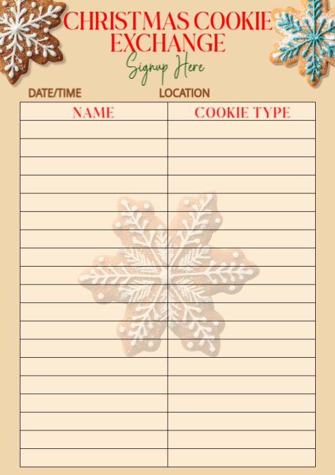 Copy of Christmas Cookie Exchange Signup Sheet Printable | PosterMyWall