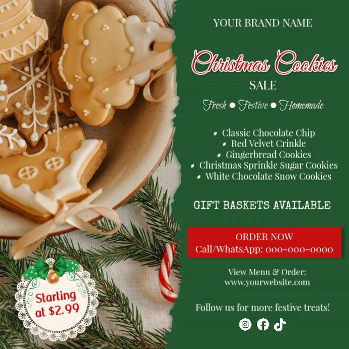 Christmas Cookies Sale Ad Social Media Post Template | PosterMyWall