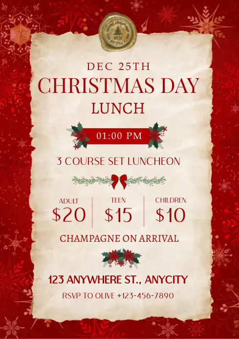 Christmas Day Lunch Design Template | PosterMyWall