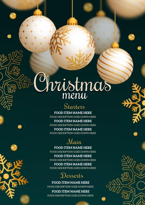 christmas day restaurant dinner menu templaTE | PosterMyWall