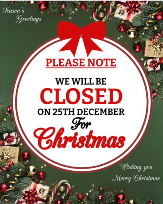 Christmas Day Shop Closed Notice Template | PosterMyWall