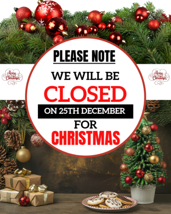 Christmas Day Shop Closed Notice Template | PosterMyWall