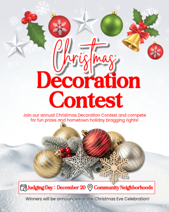 Christmas Decoration Contest — Holiday Event Poster | Editable Template ...