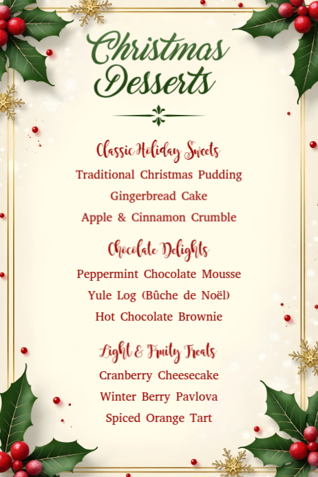 Christmas Desserts Menu Card Template Design | PosterMyWall