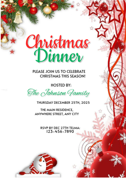 Christmas dinner invitation Template | PosterMyWall