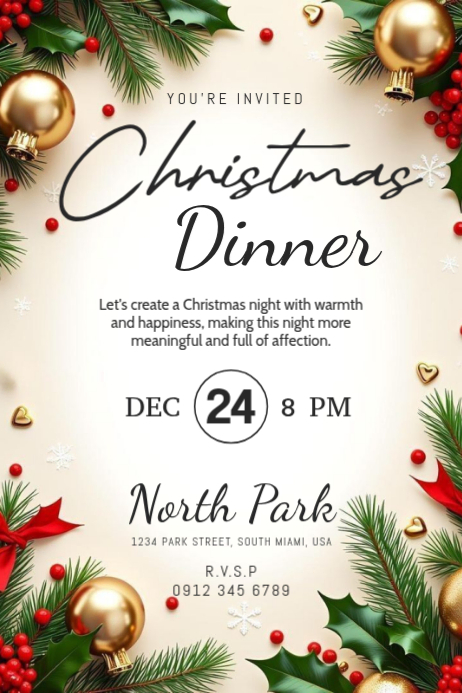CHRISTMAS DINNER INVITATION Template | PosterMyWall