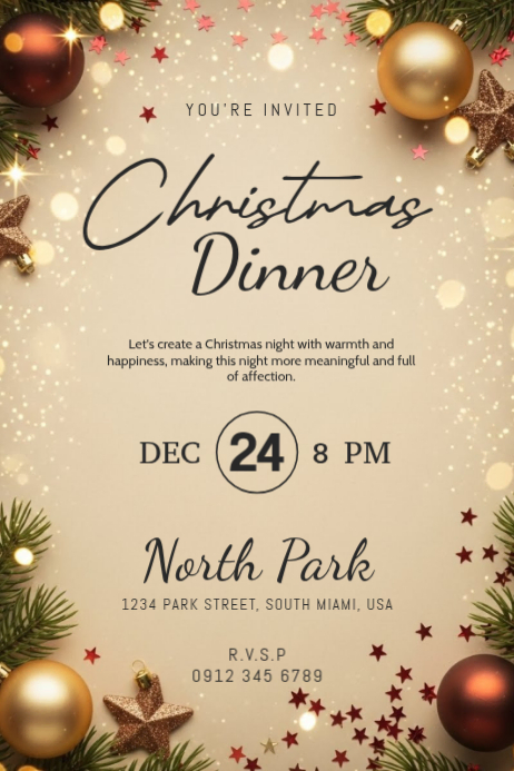 Christmas Dinner Invitation Template | PosterMyWall