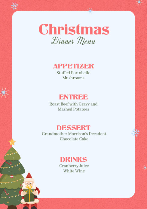 Christmas Dinner Menu Template | PosterMyWall