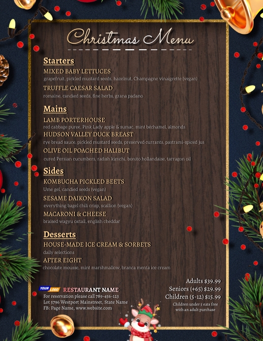 Christmas Dinner Menu Flyer Design Template | PosterMyWall