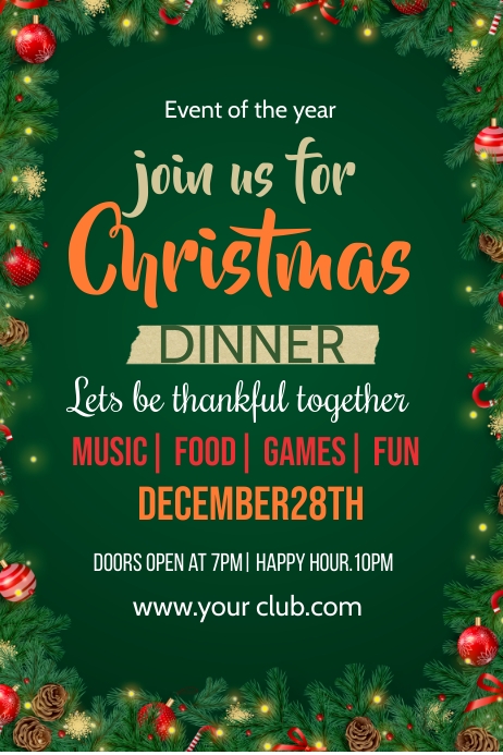 christmas dinner party invitation Template | PosterMyWall