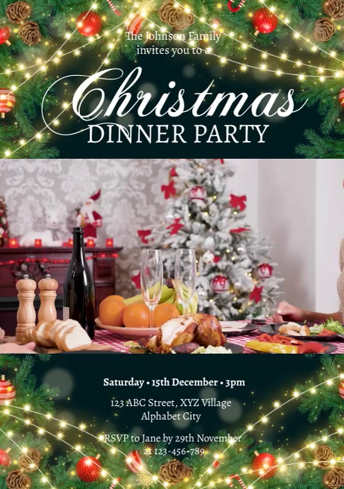 Christmas Dinner Party Invitation Template | PosterMyWall