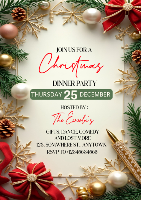 christmas dinner party invitation Template | PosterMyWall