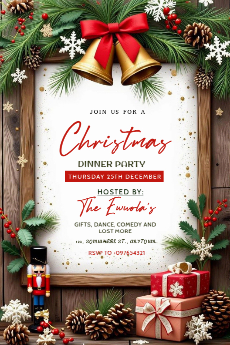 Plantilla de Christmas dinner party invitation | PosterMyWall