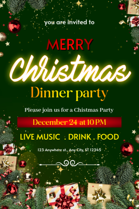 Christmas dinner party poster Template | PosterMyWall