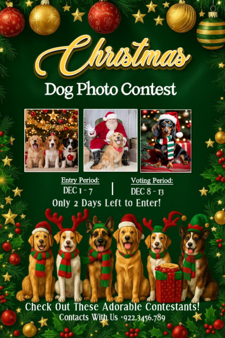 Christmas Dog Photo Contest Flyer | Holiday Pet Event Poster Template ...