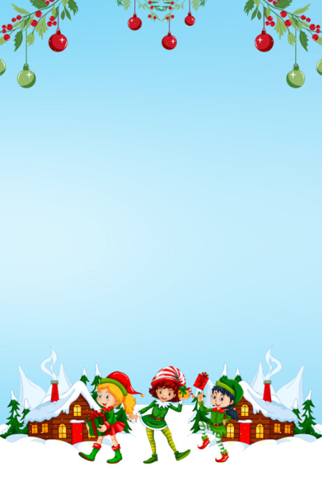 Christmas Elves with Winter Cabin Scene Template | PosterMyWall