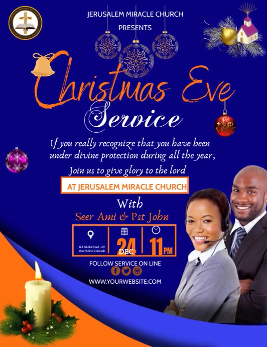 christmas eve church service flyer Template | PosterMyWall