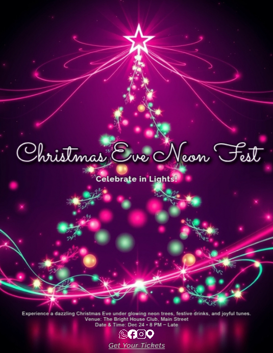 Christmas Eve Neon Party Flyer Template | PosterMyWall