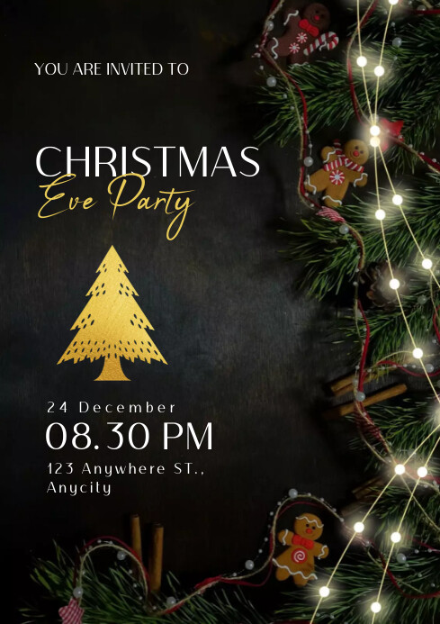 Christmas Eve Party Black & Gold Template | PosterMyWall