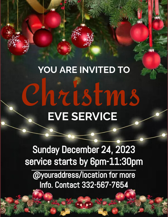 Plantilla de Christmas Eve Service Invitation Flayer Templ | PosterMyWall