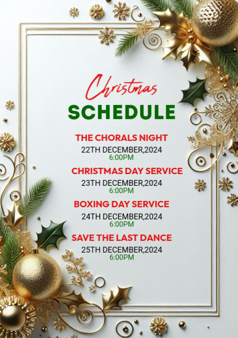 Christmas event schedule flyer template | PosterMyWall