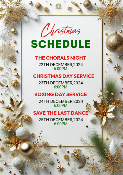 Christmas event schedule flyer template | PosterMyWall