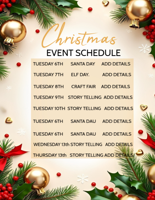 Modèle Christmas events schedule flyer | PosterMyWall