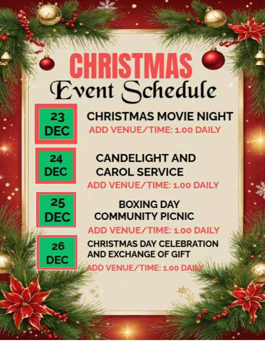 Christmas events schedule flyer Template | PosterMyWall