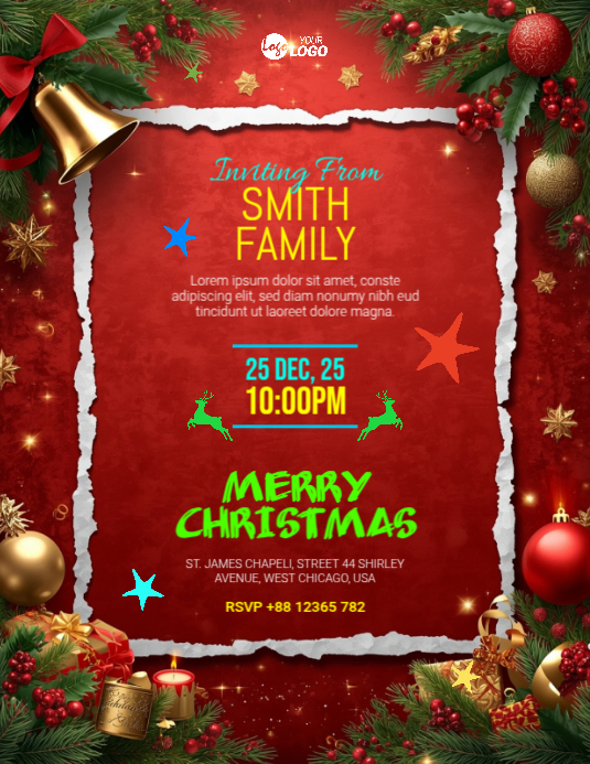 Christmas Family Party Invitation Card Template | PosterMyWall