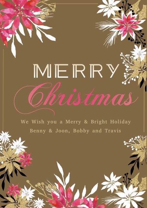 Christmas Floral and Glitter Christmas Card Template | PosterMyWall