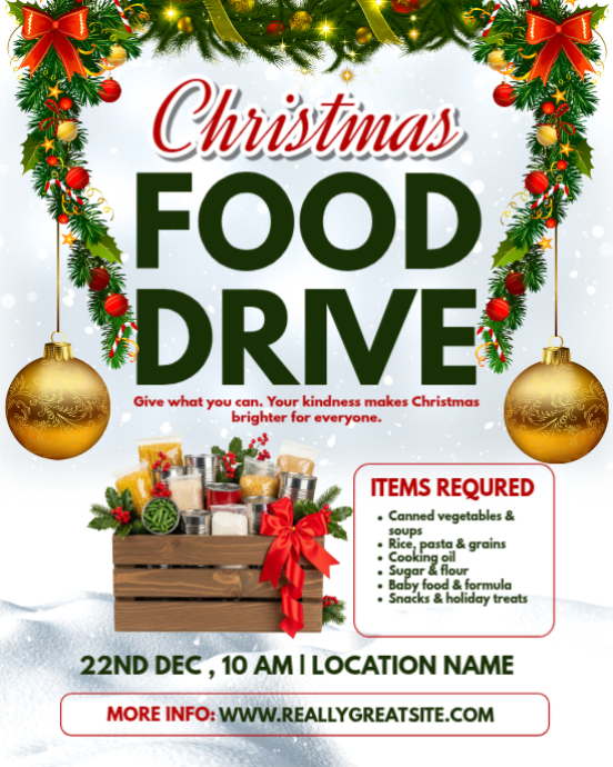 Plantilla de Christmas Food Drive — Holiday Donation Flyer | Editable ...