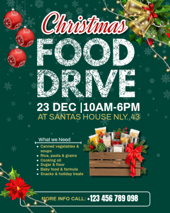 Christmas Food Drive — Holiday Donation Flyer | Editable Template ...