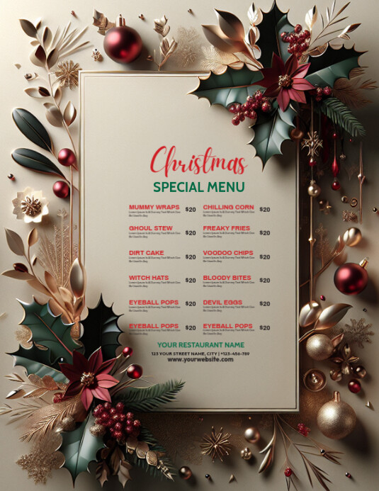 Christmas Food Menu Flyer Template | PosterMyWall