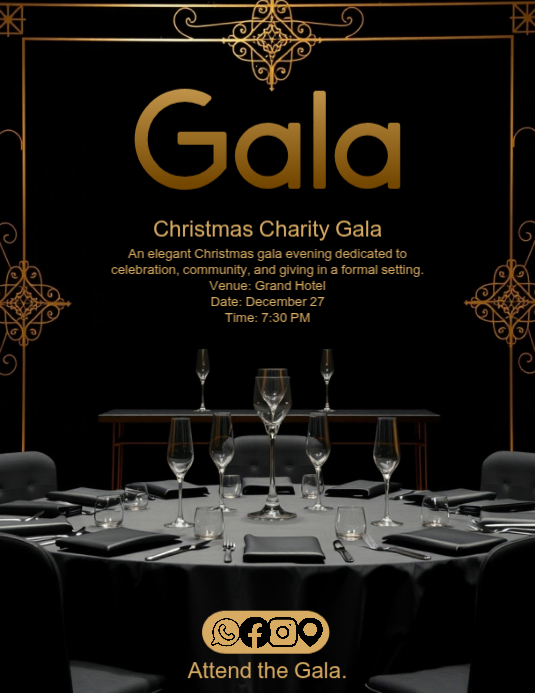 Christmas Gala Event Flyer Template Elegant Black Tie Design | PosterMyWall
