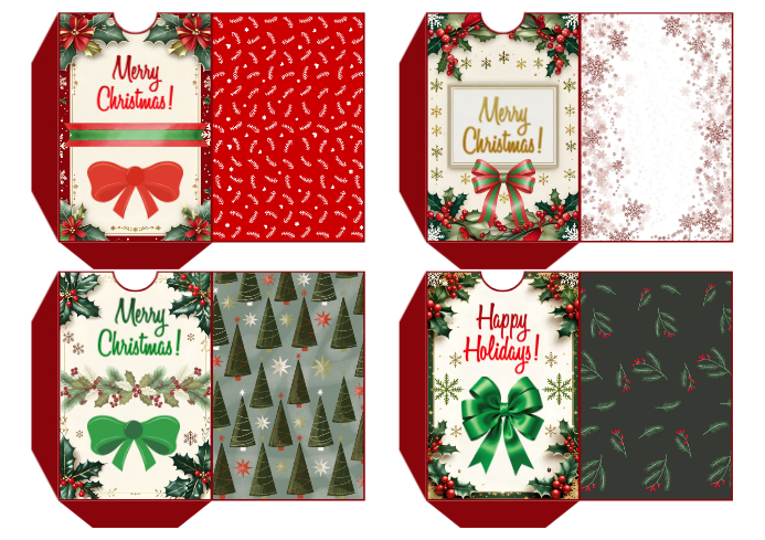 Christmas Gift Card Giftcard Holders Printable A4 Template Design ...