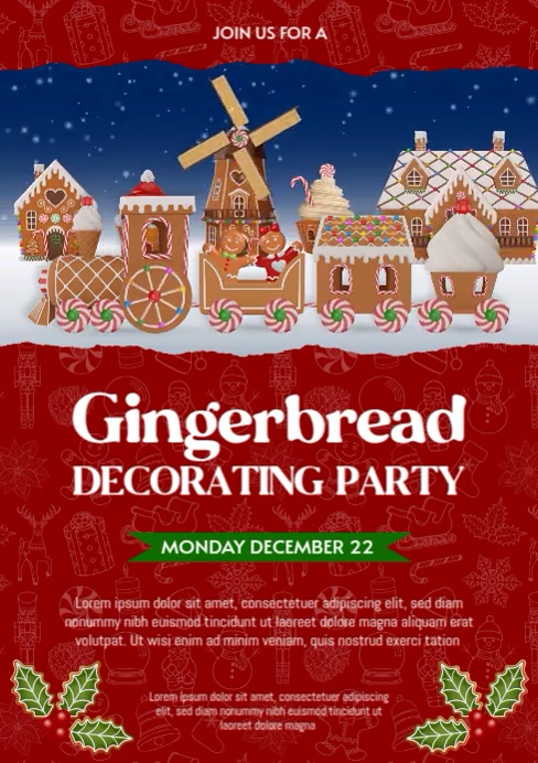 christmas gingerbread decorating party poster with animated gingerbread ...
