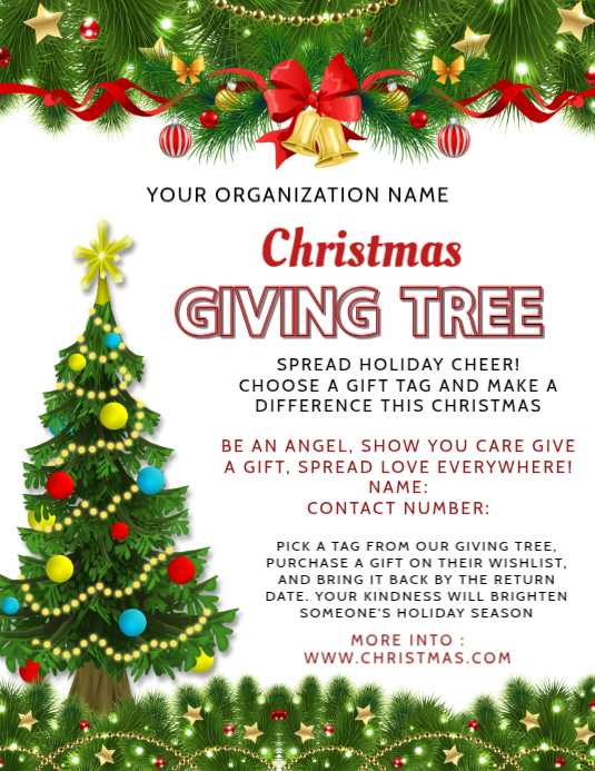 Christmas Giving Tree flyer, christmas tree lighting flyer Template ...