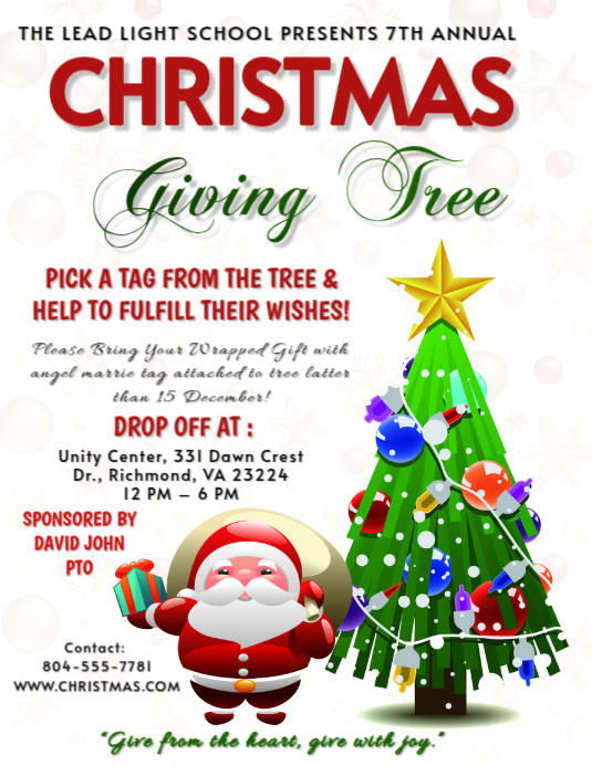 Christmas Giving Tree Fundraiser Flyer- Holiday Charity Template ...