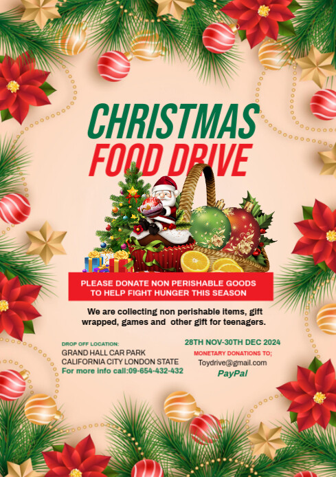 Christmas Holiday Food Drive Charity Flyer A4 Template | PosterMyWall