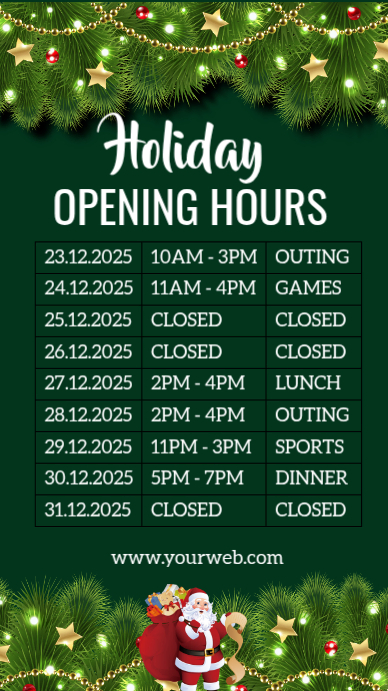 Christmas Holiday Opening Hours Template | PosterMyWall