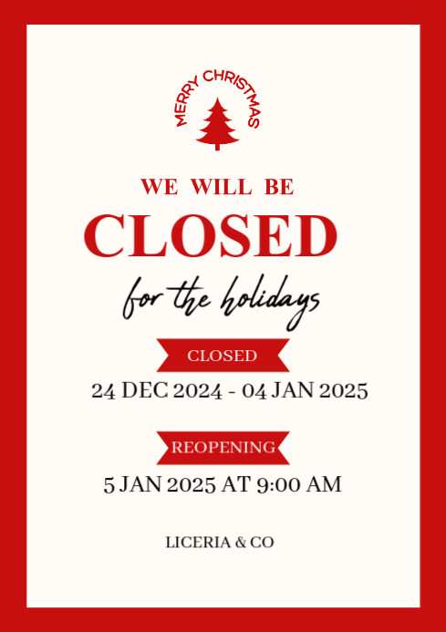 Christmas holiday opening hours Template | PosterMyWall