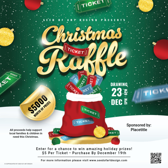 Copy of Christmas Holiday Raffle Green & Gold Ticket Sack Social Media ...