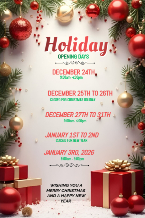 Christmas Holiday schedule design Template | PosterMyWall