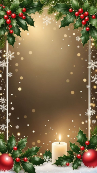 Christmas Holly and Candle Frame Background Template | PosterMyWall