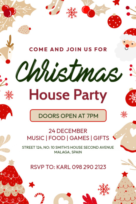 Christmas House Party Invitation Templat | PosterMyWall
