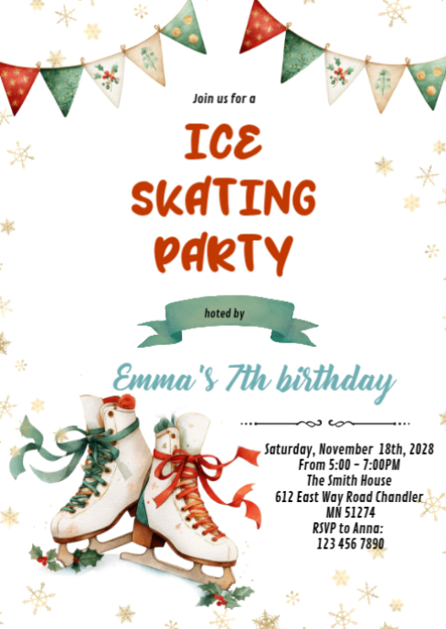 Christmas Ice Skating Party Invitation Template | PosterMyWall